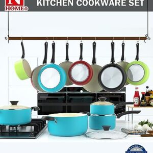 Cook N Home 10-Piece Ceramic Nonstick Cookware Set - Pots, Pans, Dutch Oven, Saucepans, Frying Pans and Lids - Turquoise