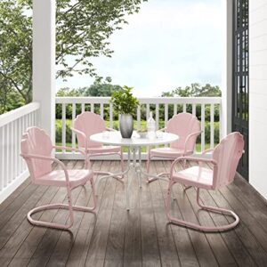 Crosley Furniture Tulip 5-Piece Outdoor Dining Set for 4, Retro Metal Round Patio Table and Chairs for Deck, Pastel Pink Gloss