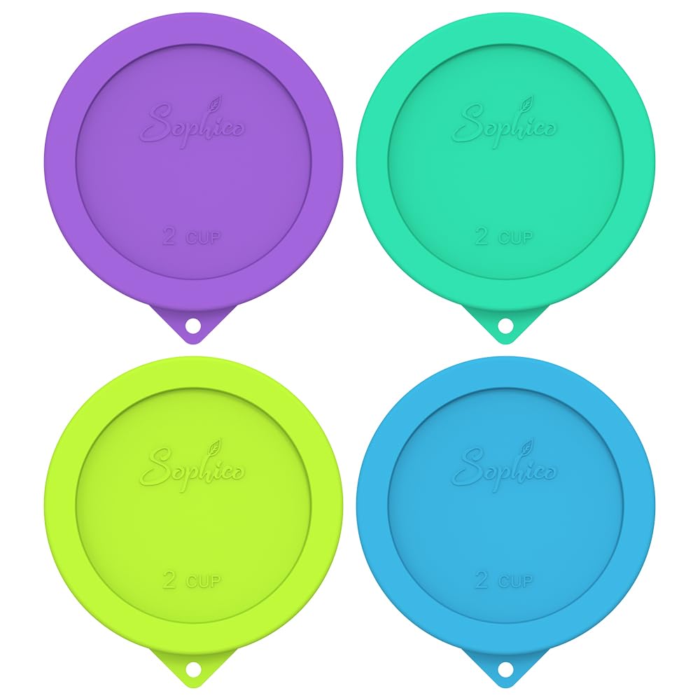 Sophico 2 Cup Round Silicone Storage Cover Lids Replacement for Pyrex 7200-PC and Anchor Hocking Glass Bowls (Container not Included) | MIX-4 PACK |