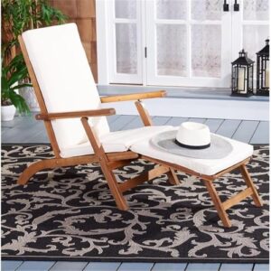 SAFAVIEH Outdoor Collection Palmdale Natural Brown Solid Wood/Beige Cushion Chaise Lounge Chair (PAT7015C)