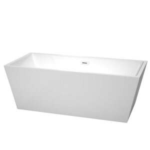 sara 67 inch freestanding bathtub in white with shiny white drain and overflow trim