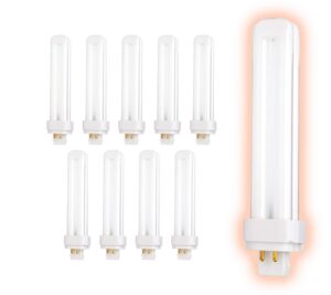 goodbulb 26 watt cfl light bulbs | 4 pin g24q-3 base 5000k daylight | 26w high output 1800 lumens | double tube compact fluorescent light bulbs plug-in | 10 pack