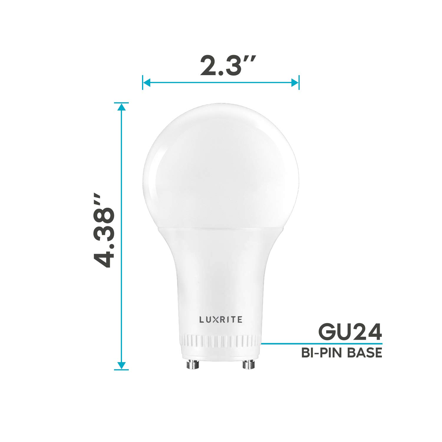 LUXRITE A19 LED GU24 Light Bulb, 60W Equivalent, 2700K Warm White, Enclosed Fixture Rated, 800 Lumens, Dimmable Twist Lock Light Bulbs, Damp Rated, UL Listed, GU24 Base (4 Pack)