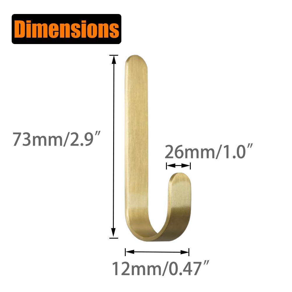 kaileyouxiangongsi Brass Bath Towel Hook, Brushed Gold Coat Robe Clothes Hook for Bathroom Kitchen Garage Wall Mounted (Pack of 2), No Screw Need