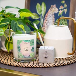 Kate Bissett Baubles Tropical Oasis Scented Premium Candle and Jewelry with Surprise Pendant Inside | 10 oz Large Candle | Made in USA | Parrafin Free