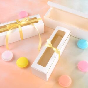 NPLUX 25 Pack Macaron Boxes for 5-7 Macarons Cookie Candy Strawberry Boxes Macaron Container Packaging Boxes with Ribbon for Gift Giving(White)