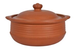 village decor earthen clay cooking pot with lid (capacity = 3000-3500 ml, brown)