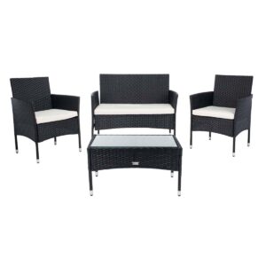 safavieh pat7504a collection abdul black and beige 4-piece outdoor living patio set