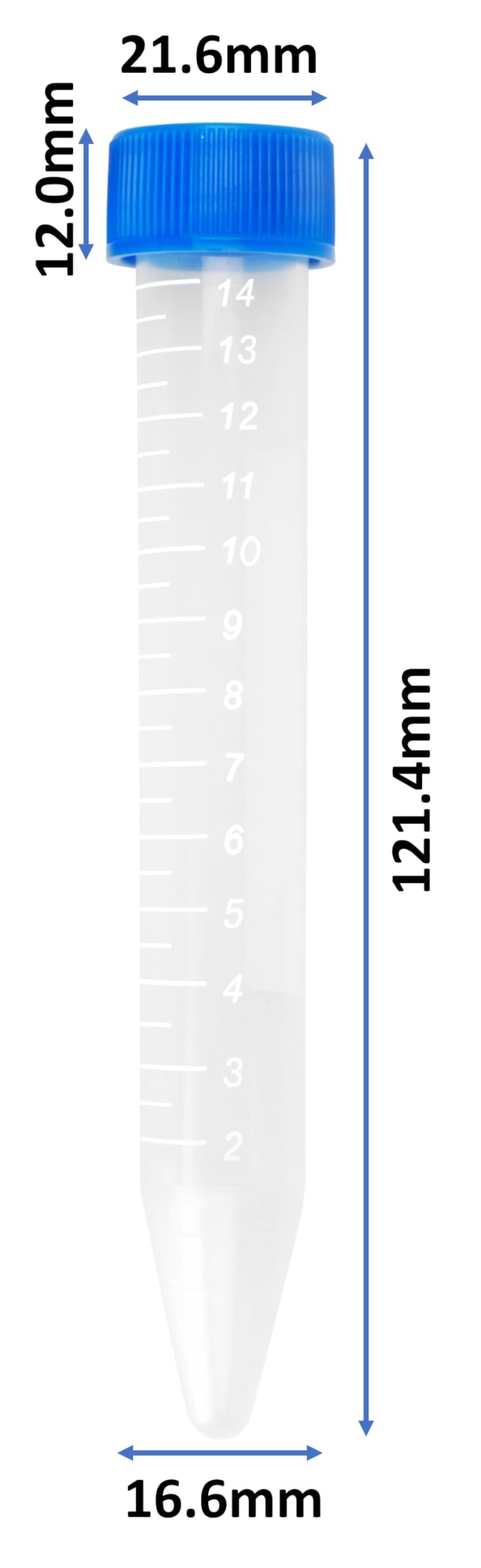 15 ml Conical Centrifuge Tube with Conical Bottom, Leakproof Screw Caps, Sterile, Polypropylene (PP), Rack Packed (Pack of 50)