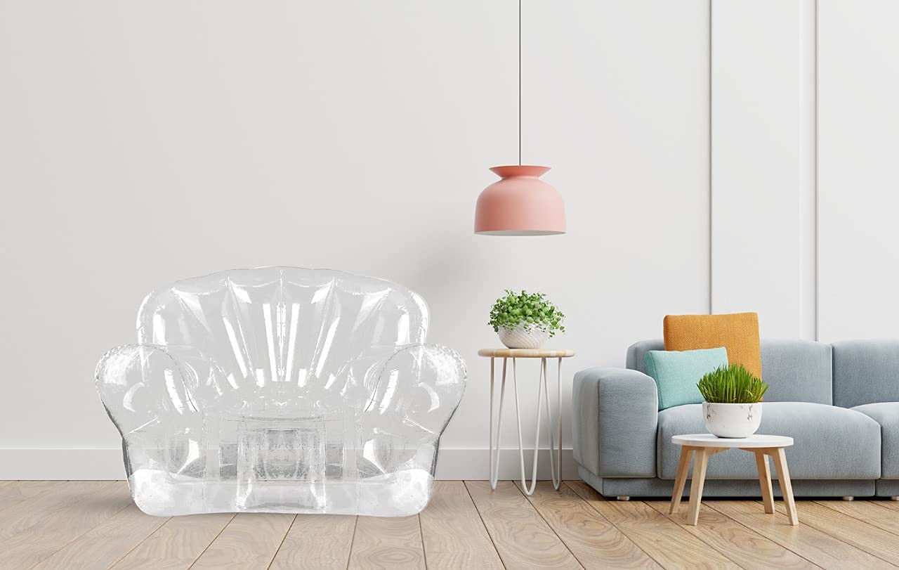 HEYOH Inflatable Chair, Transparent Clear Blow Sofa Seat for Kids, Teens Room,Funny Indoor/Outdoor Furniture for Swimming Pool,Dorm,Yard,Parties & Events -100% Waterproof & Holds 220lbs