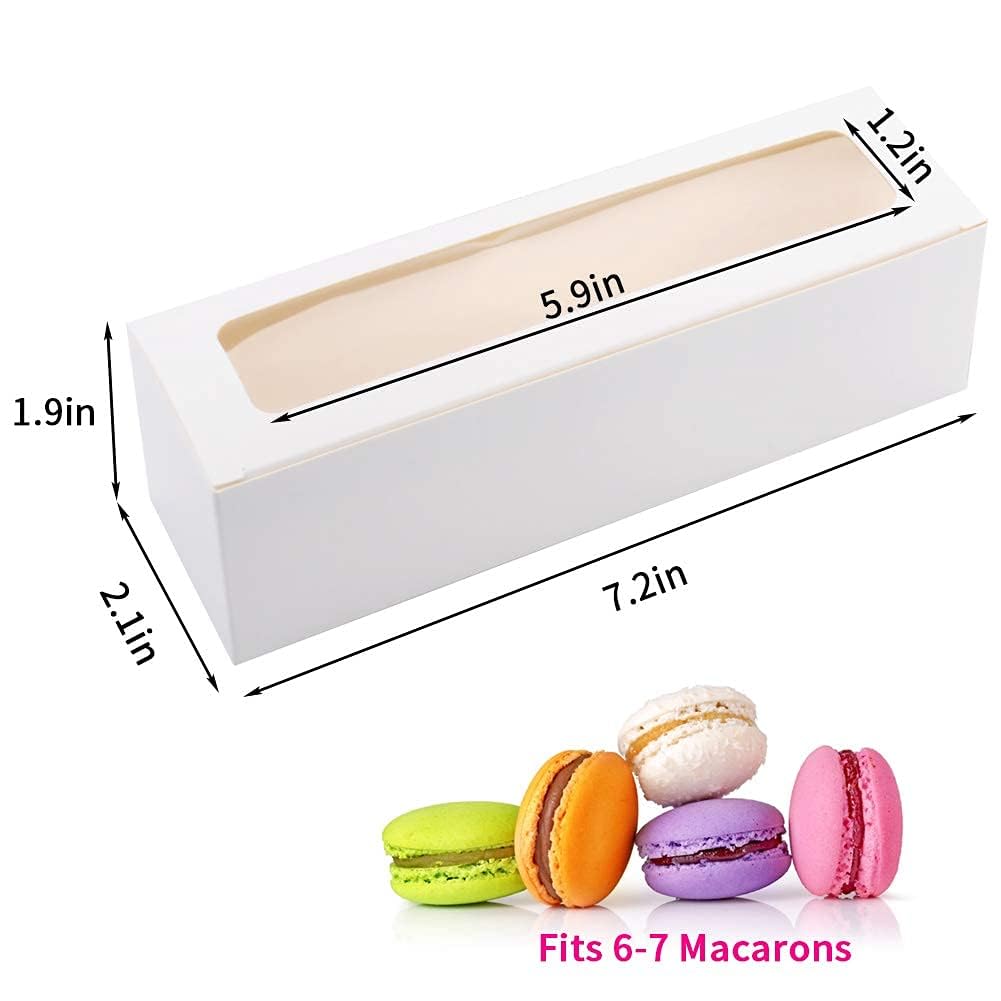 NPLUX 25 Pack Macaron Boxes for 5-7 Macarons Cookie Candy Strawberry Boxes Macaron Container Packaging Boxes with Ribbon for Gift Giving(White)