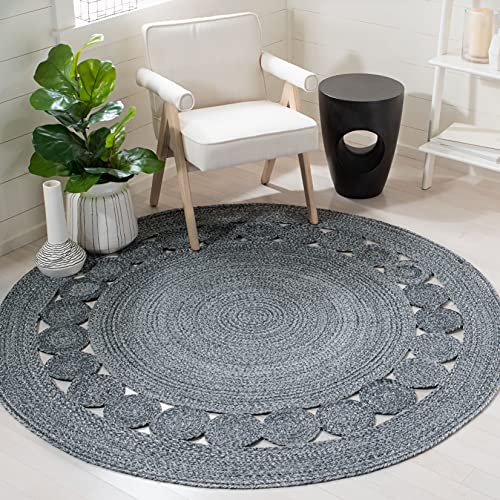 SAFAVIEH Cape Cod Collection 5' Round Charcoal CAP225H Handmade Braided Area Rug