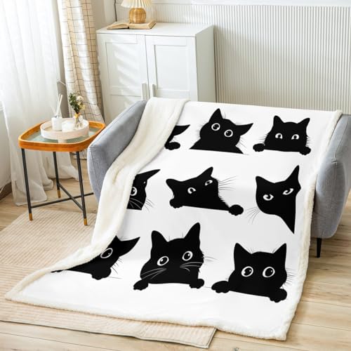 Feelyou Black Cat Fuzzy Blanket for Kids Toddler Cute Pet Cats Fleece Throw Blanket Kawaii Kitten Plush Blanket and Throws Super Soft Cozy Animal Sherpa Blanket 50"X60"