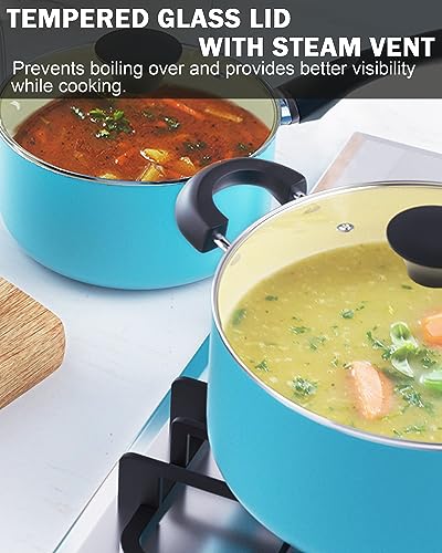 Cook N Home 10-Piece Ceramic Nonstick Cookware Set - Pots, Pans, Dutch Oven, Saucepans, Frying Pans and Lids - Turquoise