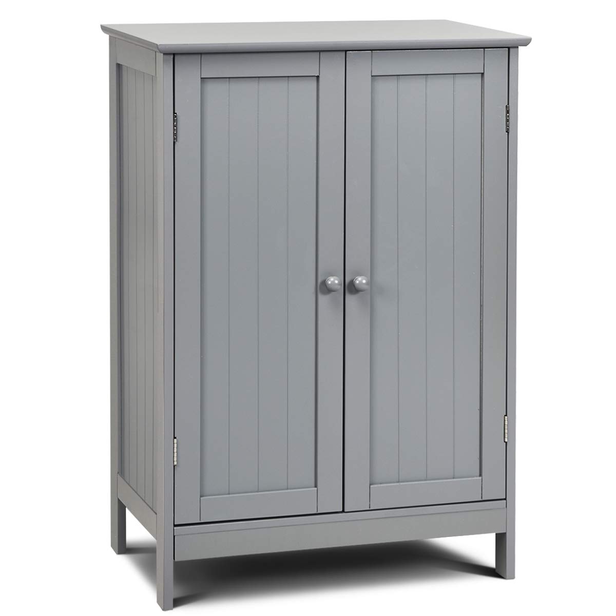 Tangkula Bathroom Floor Cabinet, Freestanding Storage Cabinet with Double Doors and Shelf, Modern Home Furniture, Wooden Home Organizer for Living Room, Bathroom Storage Cabinet, Grey