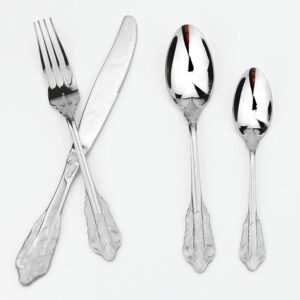 JASHII Silverware Set 4 Piece Family Dinnerware Set Flatware Set for 1 Silver Tableware Set Great for Family Gatherings & Daily Use-Spoons, Knives, Teaspoons, Forks (Silver）