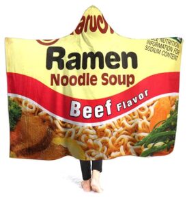 321design ramen noodles beef flavor noodle soup wearable blanket fleece hooded robe cloak throw quilt poncho microfiber sherpa plush warm wrap multiple-size cape kids size 50 x 40 inch