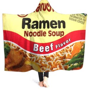 321DESIGN Ramen Noodles Beef Flavor Noodle Soup Wearable Blanket Fleece Hooded Robe Cloak Throw Quilt Poncho Microfiber Sherpa Plush Warm Wrap Multiple-Size Cape Kids Size 50 x 40 Inch