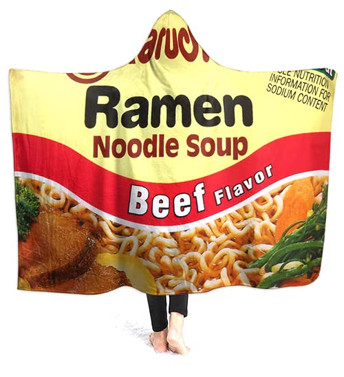 321DESIGN Ramen Noodles Beef Flavor Noodle Soup Wearable Blanket Fleece Hooded Robe Cloak Throw Quilt Poncho Microfiber Sherpa Plush Warm Wrap Multiple-Size Cape Kids Size 50 x 40 Inch