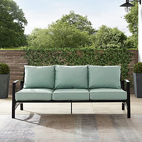 Crosley Furniture Kaplan Outdoor Sofa with Steel Frame, 3-Person Patio Couch for Porch, Deck, Backyard, Oiled Bronze with Mist Cushions