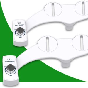 butt buddy duo (2 pack) - bidet toilet seat attachment & fresh water sprayer (easy to install, dual-nozzle cleaning, non-electric, sanitary bathroom)