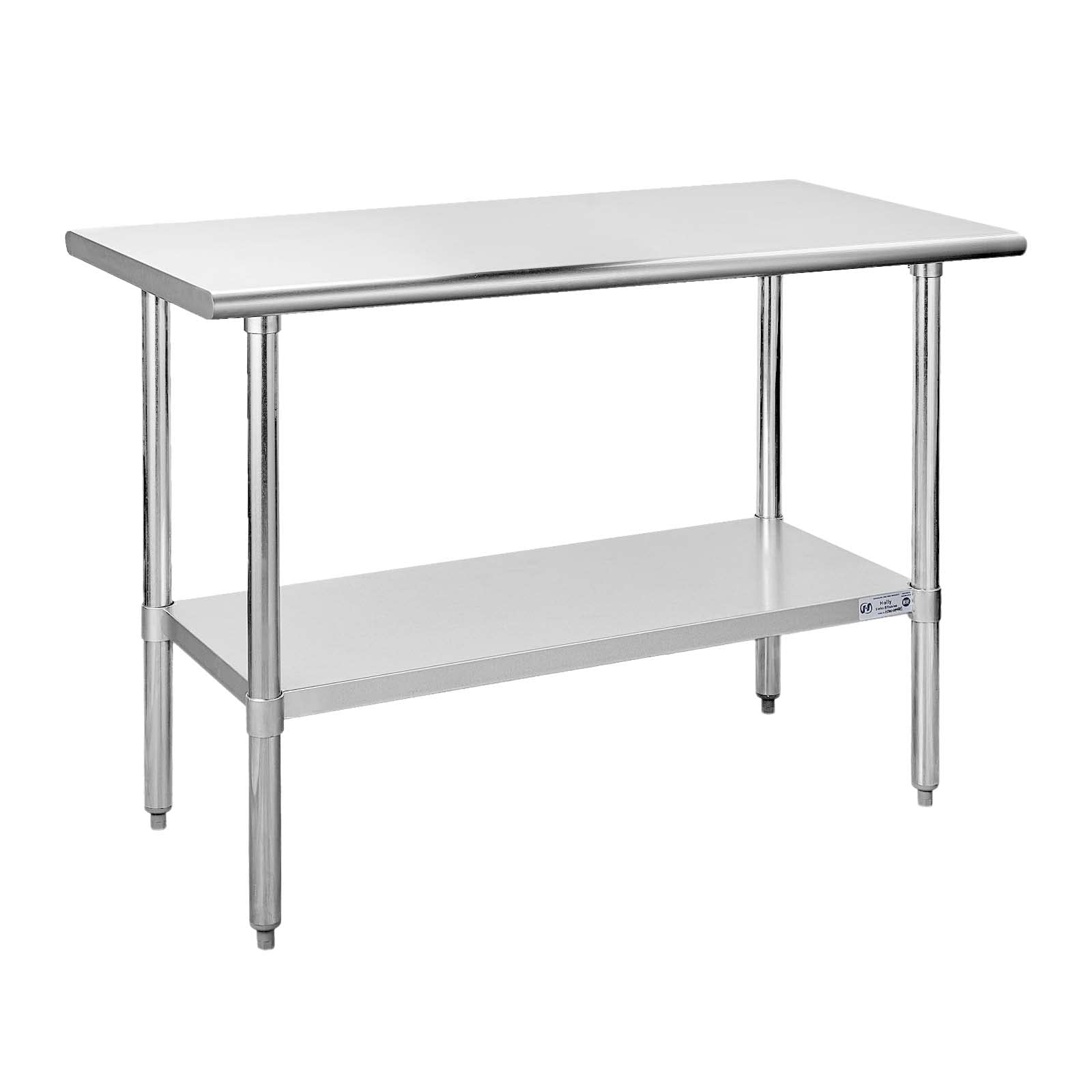 HALLY Stainless Steel Table for Prep & Work 24 x 48 Inches, NSF Commercial Heavy Duty Table with Undershelf and Galvanized Legs for Restaurant, Home and Hotel