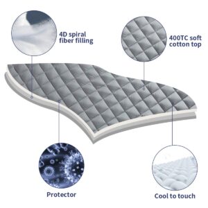 King Mattress Pad Cover Cooling Mattress Topper Pillow Top Breathable Mattress Toppers Quilted Fitted (8-21 Inch Fitted Deep Pocket,Grey)