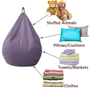 Stuffed Animal Storage Bean Bag Cover (No Filler) Extra Soft Beanbag Seat Chair Covers-Cotton Linen Memory Foam Beanbag Replacement Cover for Adults Children without Filling