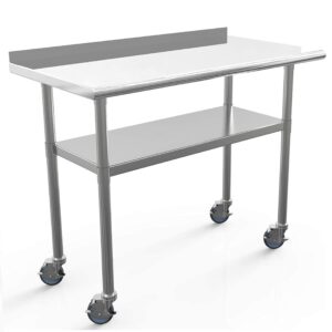 nurxiovo commercial work table stainless steel table 48 x 24 inches heavy duty workbench industrial restaurant food work tables for shop worktop with 1 1/2" backsplash /4 caster wheels