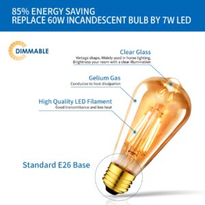 ANWIO Vintage Edison Light Bulb ST21 LED Filament Bulb 7W(60 Watt Equivalent) Dimmable 2500K (Amber Glow) Warm White E26 Medium Base, Amber Glass Cover,6 Pack