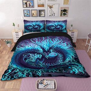 3D Blue Dragon Bedding Set Chinese Dragon Full Queen Duvet Cover Set with Pillow Cases Bed Sheets Twin King Quilt Cover Bed Linen (US Full)