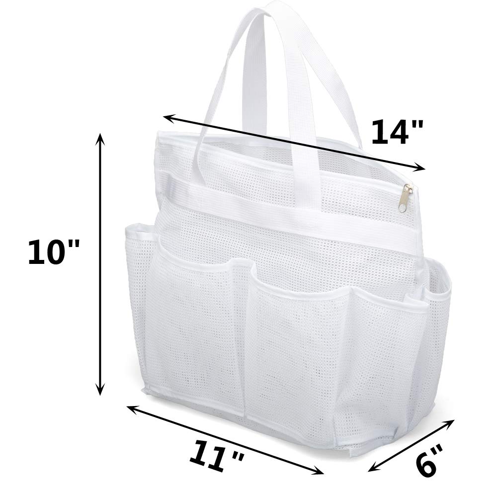 ALYER Large Mesh Dive Tote Bag with Separated Inner Compartment,Portable Shower Caddy Bath Organizer with Durable Handles and Zipper (White)