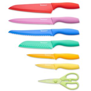 tomodachi brights 13-piece knife set w/ 6 matching blade guards & kitchen shears