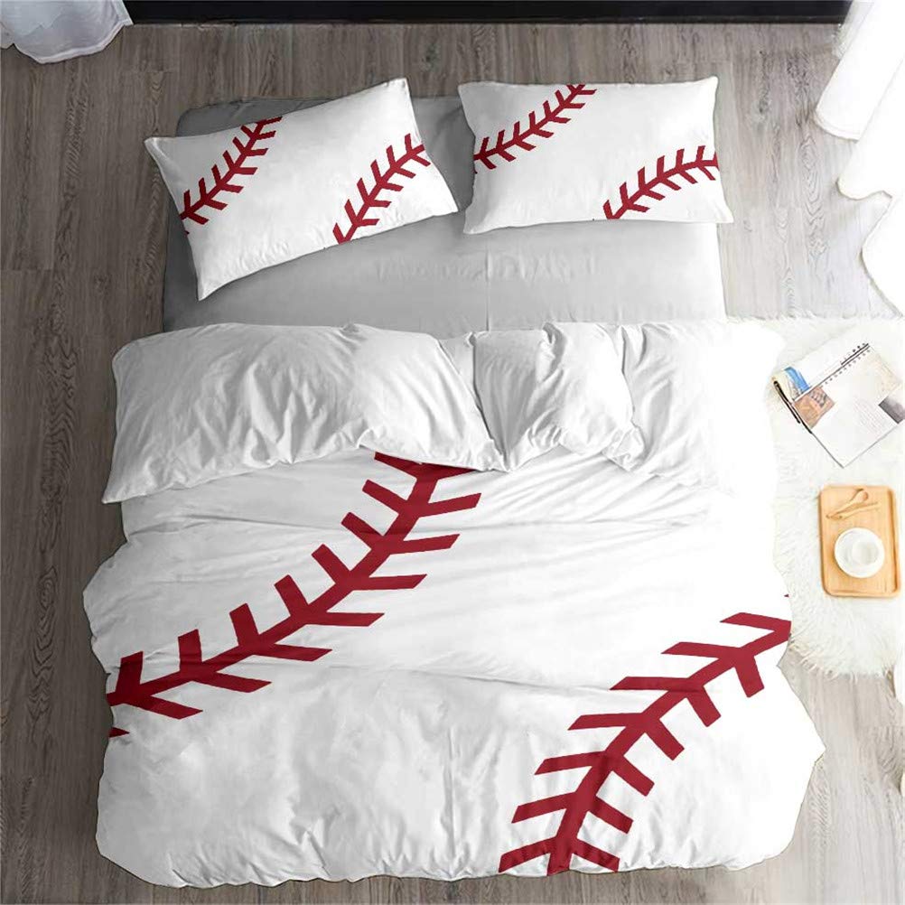 LanS Precise Baseball Sport Series Duvet Cover Bedding Set, Duvet Cover and Pillowcase, 3/4 Piece Set (Duvet Cover + 2 Pillowcases + Sheets) Health/Soft/colourfast (I,Full-3PCS-200x229cm)