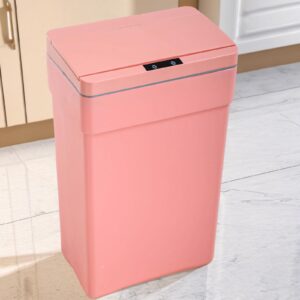 touchless kitchen trash can 13 gallon trash can bathroom garbage can pp material hard plastic trash can with automatic lid waterproof trash can for bathroom, powder room, office (pink)