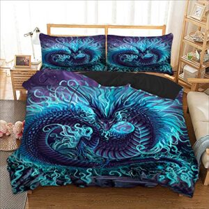 3D Blue Dragon Bedding Set Chinese Dragon Full Queen Duvet Cover Set with Pillow Cases Bed Sheets Twin King Quilt Cover Bed Linen (US Full)