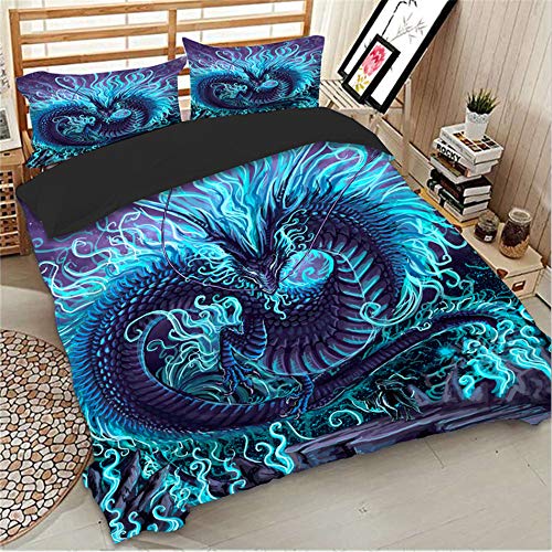 3D Blue Dragon Bedding Set Chinese Dragon Full Queen Duvet Cover Set with Pillow Cases Bed Sheets Twin King Quilt Cover Bed Linen (US Full)