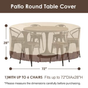 Vailge Round Patio Furniture Covers, 100% Waterproof Outdoor Table Chair Set Covers, Anti-Fading Cover for Outdoor Furniture Set, UV Resistant, 72"DIAx28"H, Beige & Brown