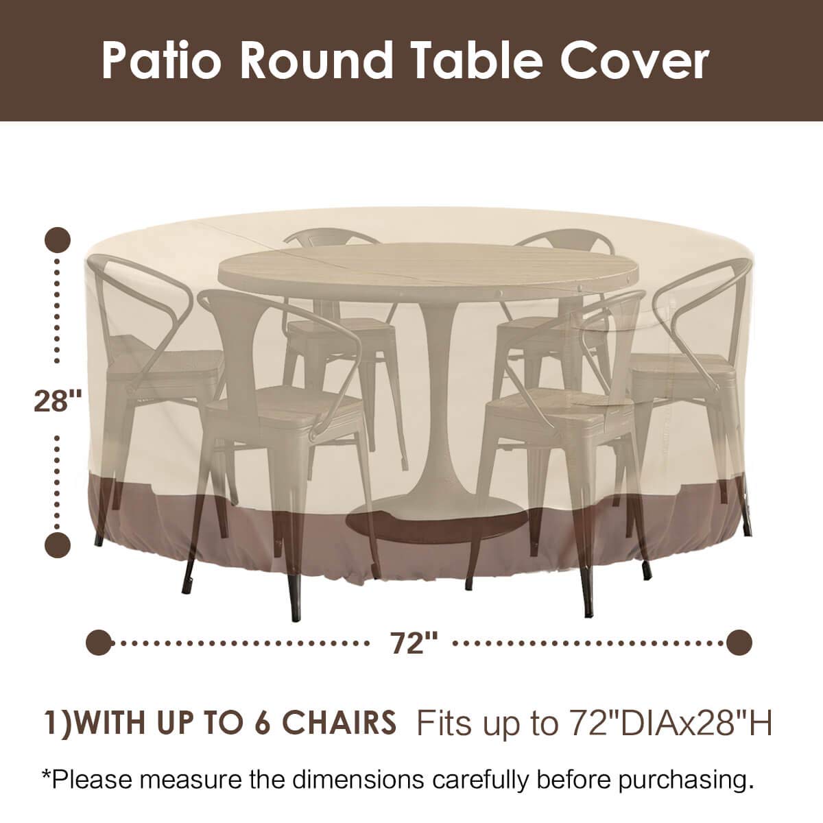 Vailge Round Patio Furniture Covers, 100% Waterproof Outdoor Table Chair Set Covers, Anti-Fading Cover for Outdoor Furniture Set, UV Resistant, 72"DIAx28"H, Beige & Brown