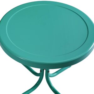 Crosley Furniture Bates 3-Piece Outdoor Chair and Side Table Set, Retro Metal Bistro Patio Conversation Sets, Turquoise Gloss