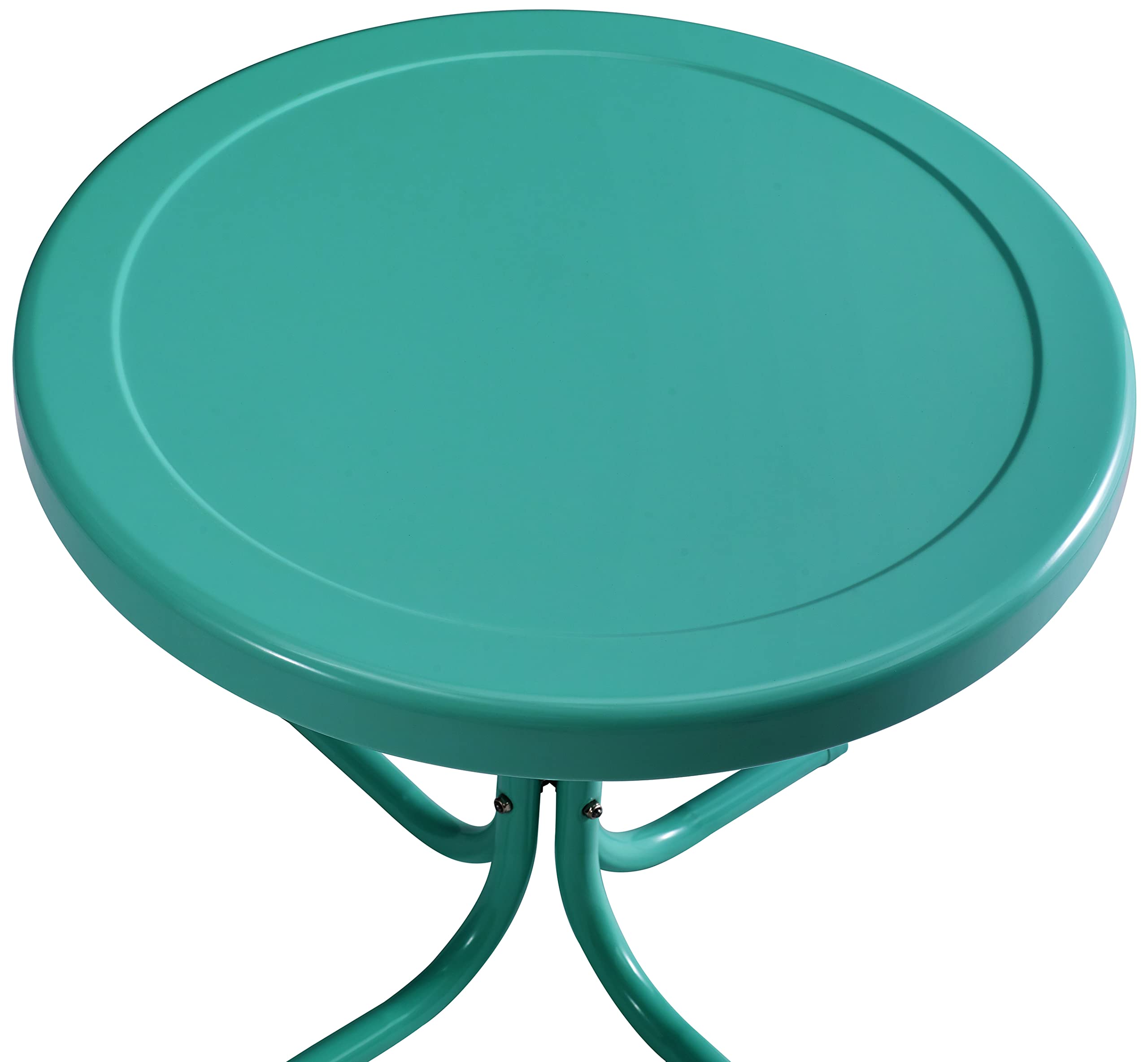 Crosley Furniture Bates 3-Piece Outdoor Chair and Side Table Set, Retro Metal Bistro Patio Conversation Sets, Turquoise Gloss