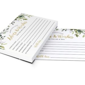 Printed Party Advice and Wishes for the Mr and Mrs – Wedding Advice Cards for Bridal Shower, Games and Favors for Guests, Eucalyptus Botanical Decor, 50 Cards