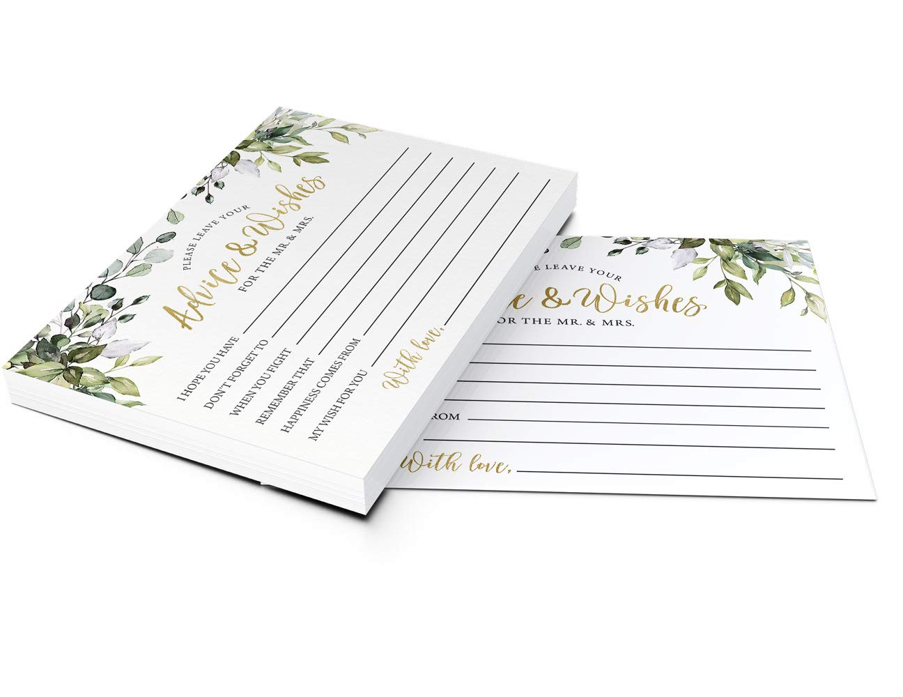 Printed Party Advice and Wishes for the Mr and Mrs – Wedding Advice Cards for Bridal Shower, Games and Favors for Guests, Eucalyptus Botanical Decor, 50 Cards