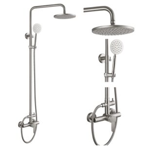 airuida sus304 outdoor shower fixture brushed nickel exposed shower faucet combo set single handle 8 inch thicken rainfall showerhead with handheld spray wall mount dual functions