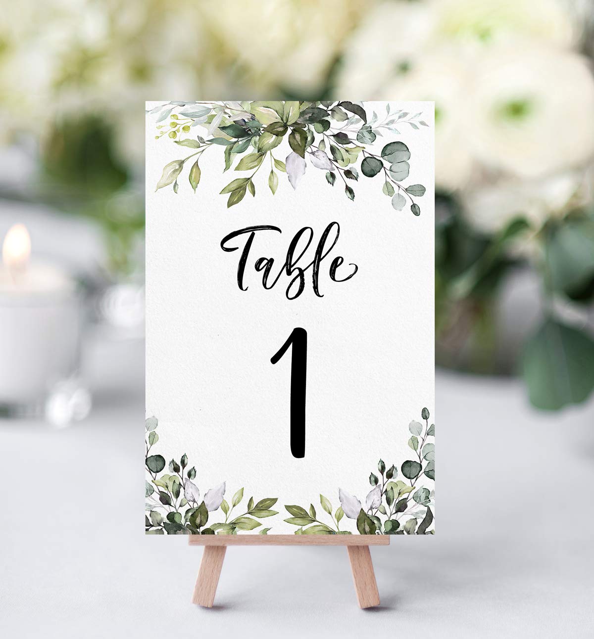 Printed Party Table Card Numbers Set, 1-40 and Head Table Card, Greenery