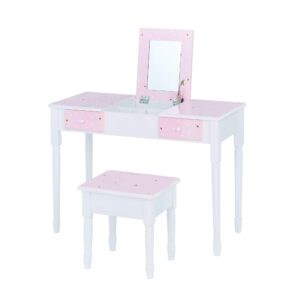 fantasy fields teamson kids twinkle star kate kids vanity set with drawer and mirror, pink/white