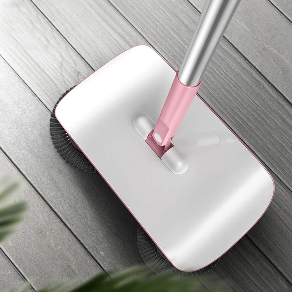 Hand Push Sweeper, Household Hand Sweeping Machine, Non Electric Sweeper Mop Broom Dustpan Floor Cleaning Tools for Cleaning Hair, Fruit Shell, Dust, etc - Angle Changable Freely(Pink)