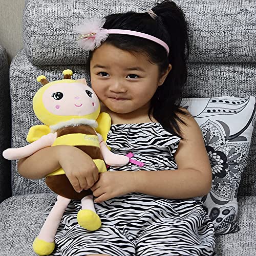 BABOLI Emotional Support Bee Stuffed Animal with Smile Face and Yellow Wings Soft Plush Fuzzy Bumblebee Toy Pillow Pretty Sweet Gifts for Honey Kids or Stuff Collection 12 Inches