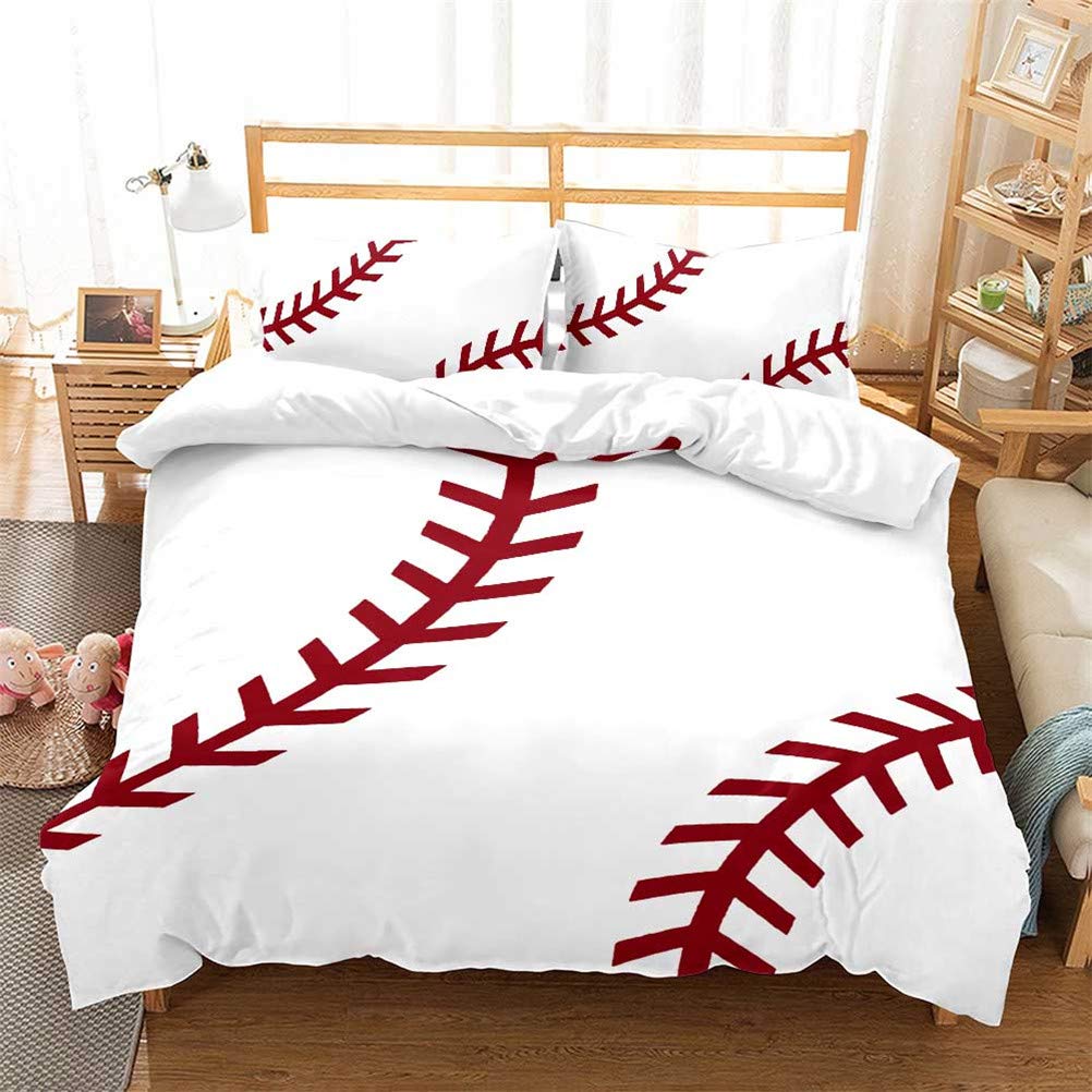 LanS Precise Baseball Sport Series Duvet Cover Bedding Set, Duvet Cover and Pillowcase, 3/4 Piece Set (Duvet Cover + 2 Pillowcases + Sheets) Health/Soft/colourfast (I,Full-3PCS-200x229cm)