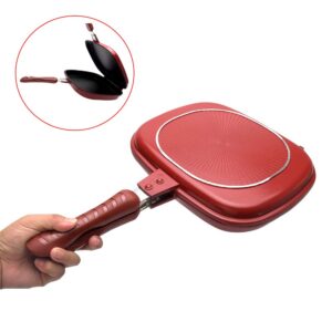 Square Double Sided Frying Pan, Kitchen Non-stick Baking Pancake Pan Omelette Trays, Indoor/Outdoor Camping Sandwich Toaster Grill, Cooks Toasties, Breakfast and More